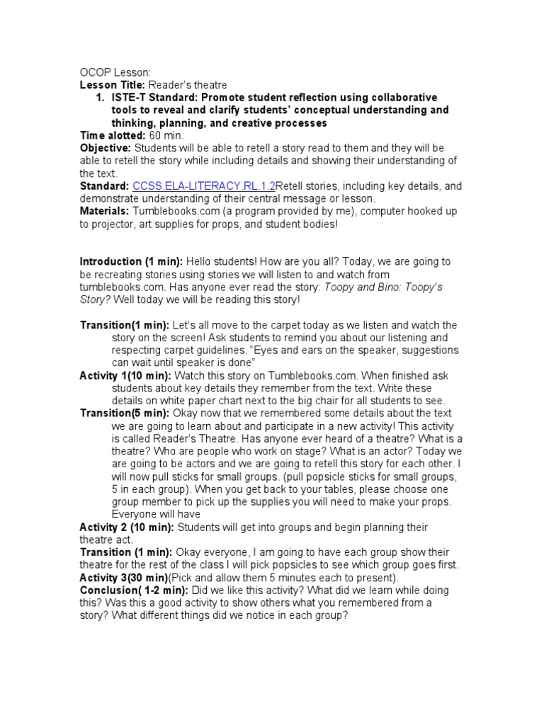 Reader's Theatre Lesson Plan for Students | PDF