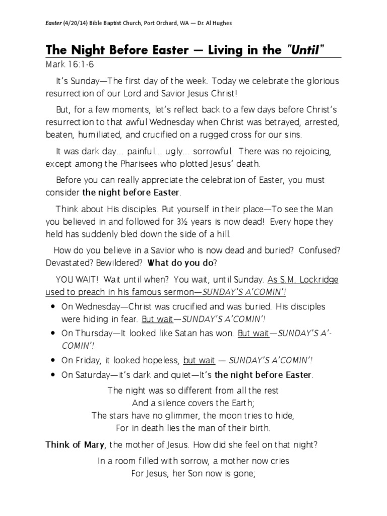 Night Before Easter | PDF | Easter | Resurrection Of Jesus