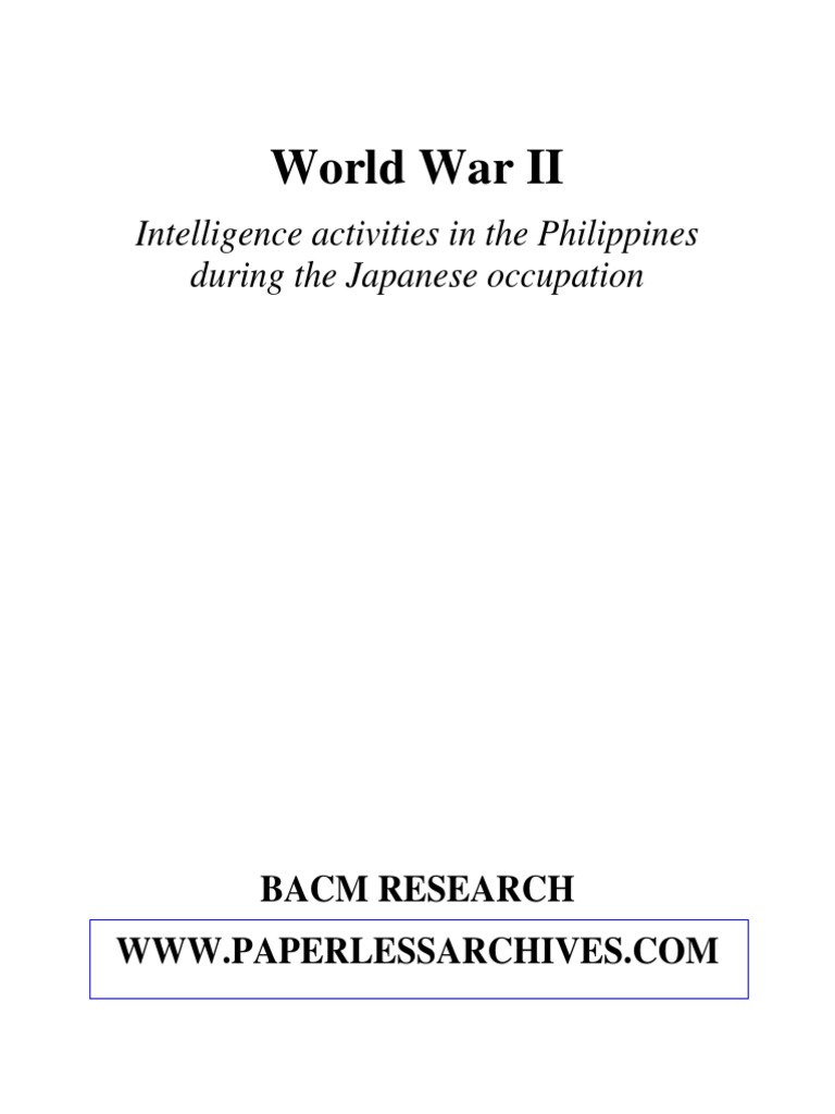 Philippine Guerilla Intelligence Activities During The Occupation of ...