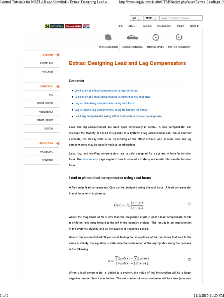 Extras: Designing Lead and Lag Compensators: System | PDF | Systems Theory | Electrical Engineering