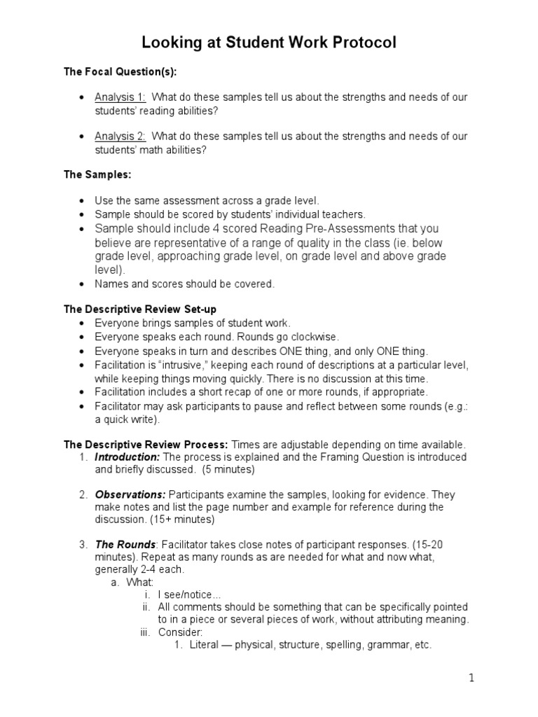 Student Work Analysis Protocol Guide | PDF | Pedagogy | Educational ...