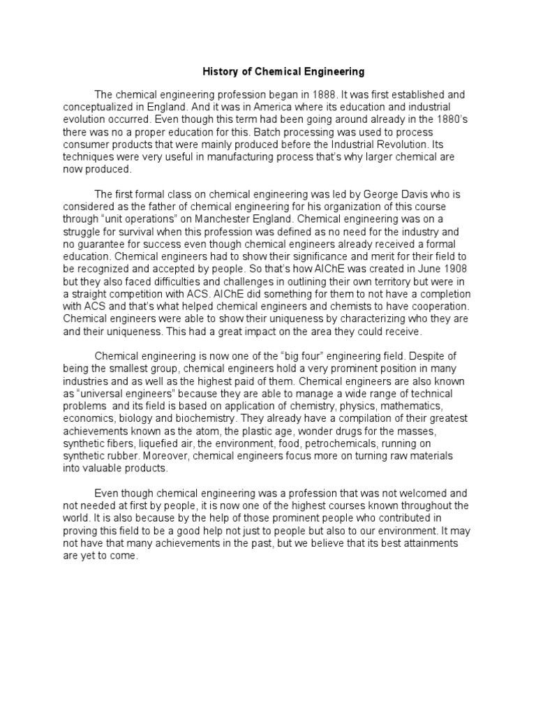 History of Chemical Engineering | PDF | Chemical Engineering | Engineer