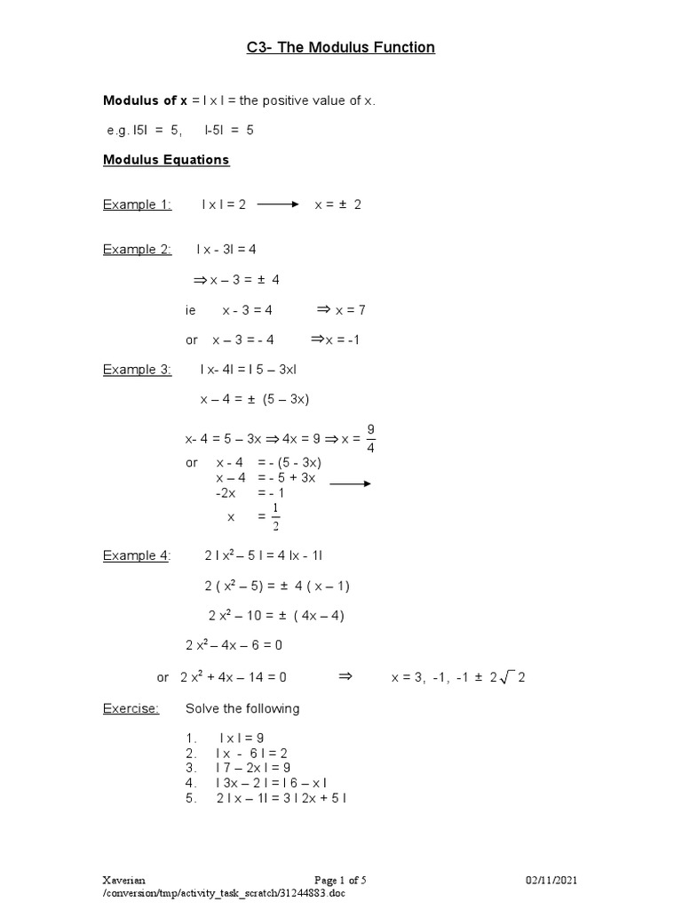 c3 Modulus Function | PDF | Inequality (Mathematics) | Quadratic Equation