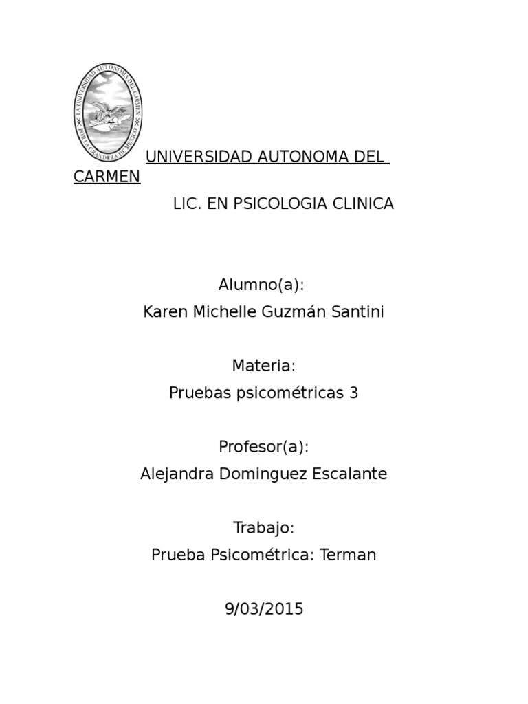 Prueba Psicométrica Terman: Historia y Revisión | PDF | Cociente de ...