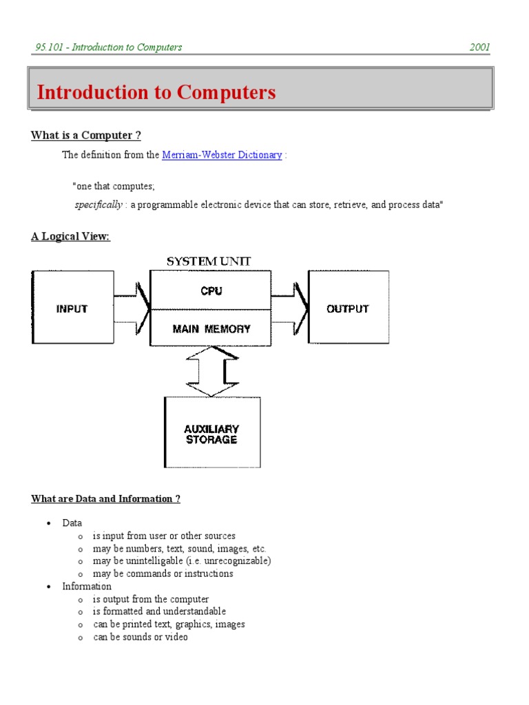 Introduction To Computers: What Is A Computer ? | PDF | Floppy Disk | Disk Storage