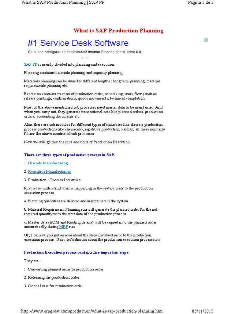 #1 Service Desk Software: What Is SAP Production Planning | PDF ...