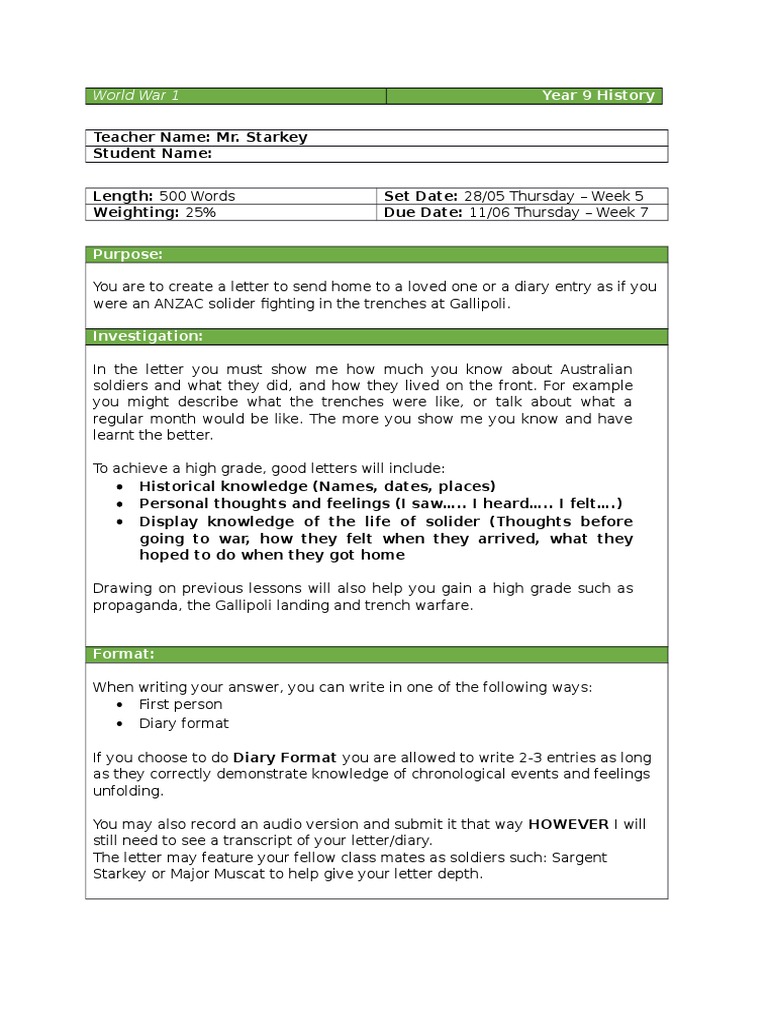 Trench Letter Assignment Guidelines | PDF | Communication | Truth