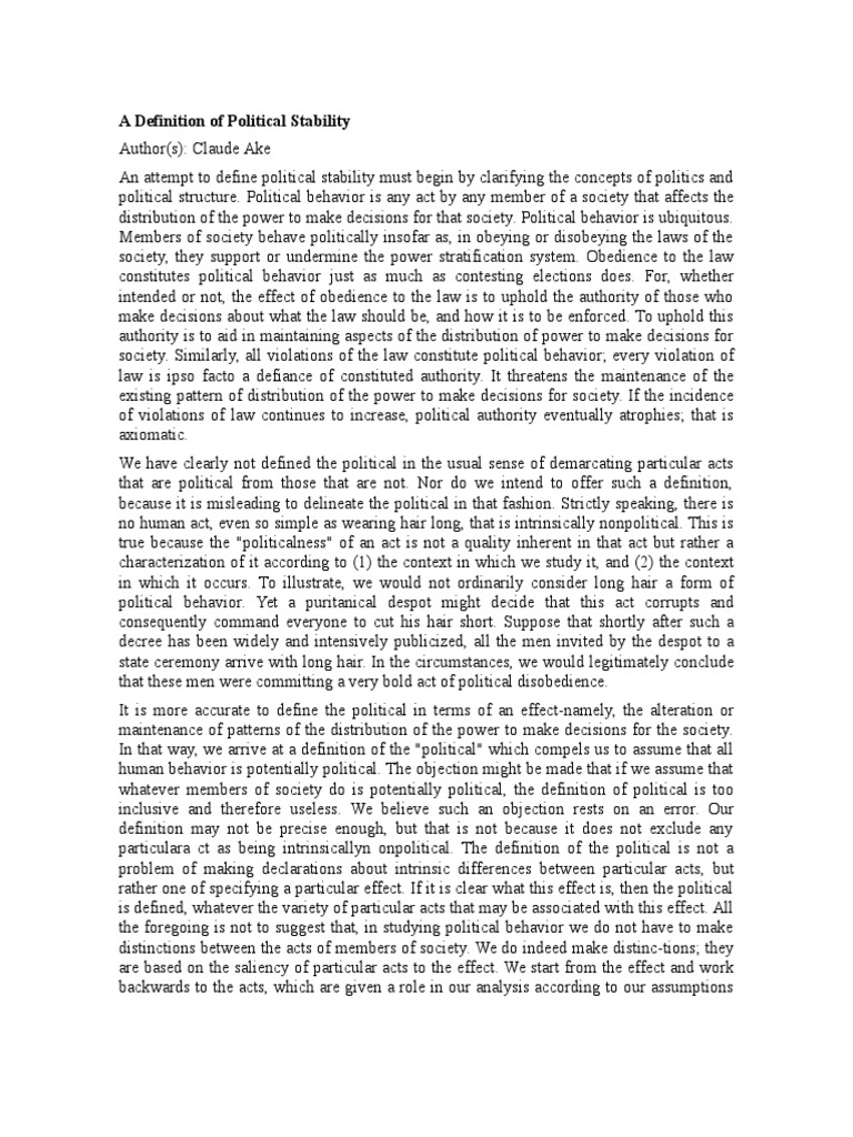 Ake Claude. A Definition of Political Stability | PDF | Failed State ...