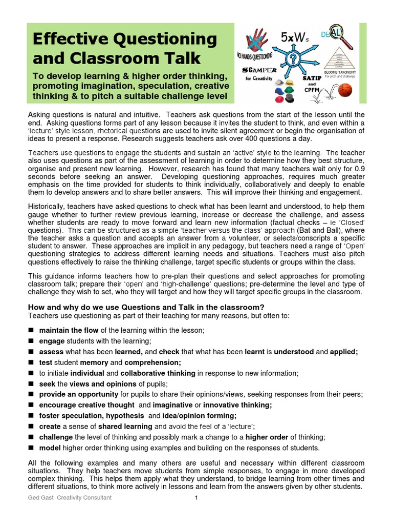 Effective Questioning Strategies in Class | PDF | Critical Thinking ...