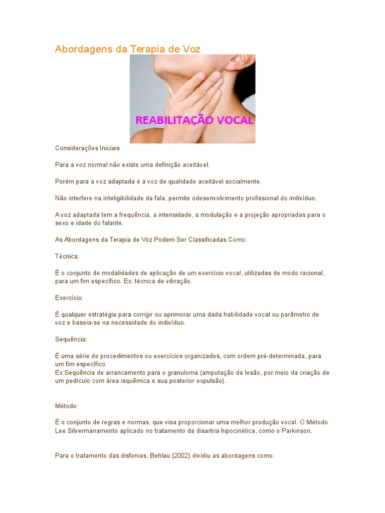 Abordagens Da Terapia de Voz | PDF | Canto | Voz humana