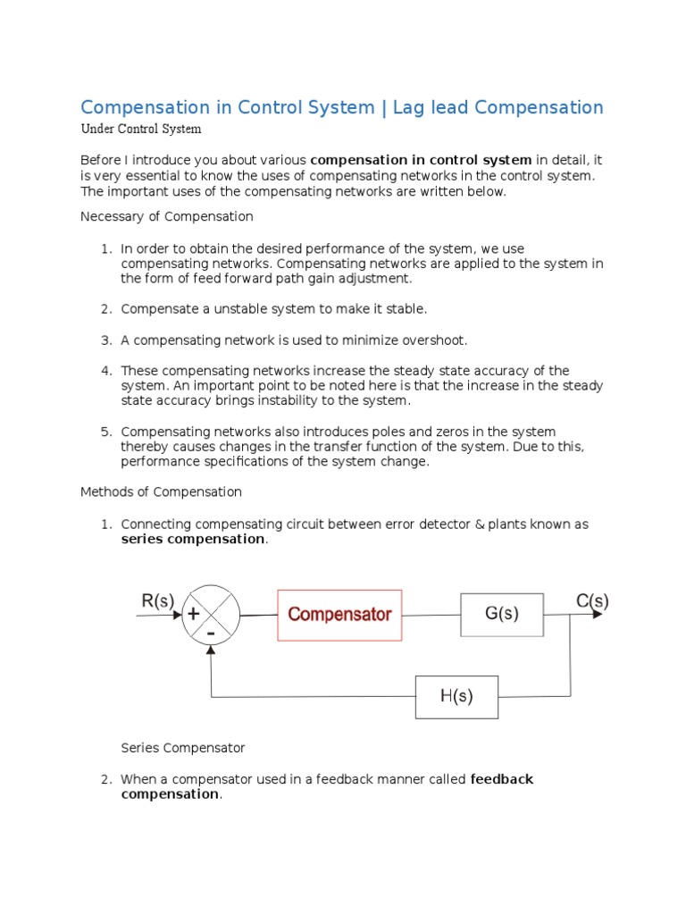 Lag, Lead, Lead-Lag - Compensation in Control System | Download Free ...