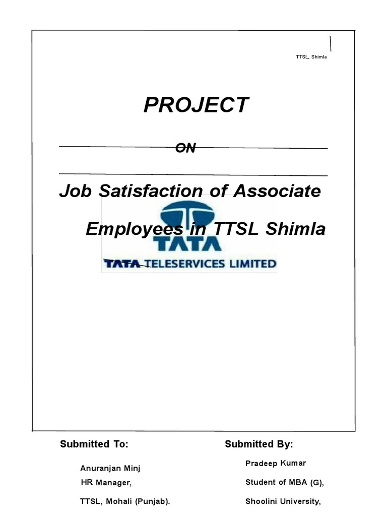 TTSL Shimla Employee Satisfaction Study | PDF | Job Satisfaction | Labor