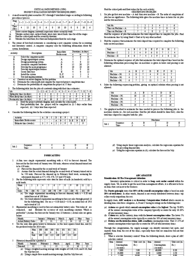 Problems in Production Management | PDF | Forecasting | Inventory