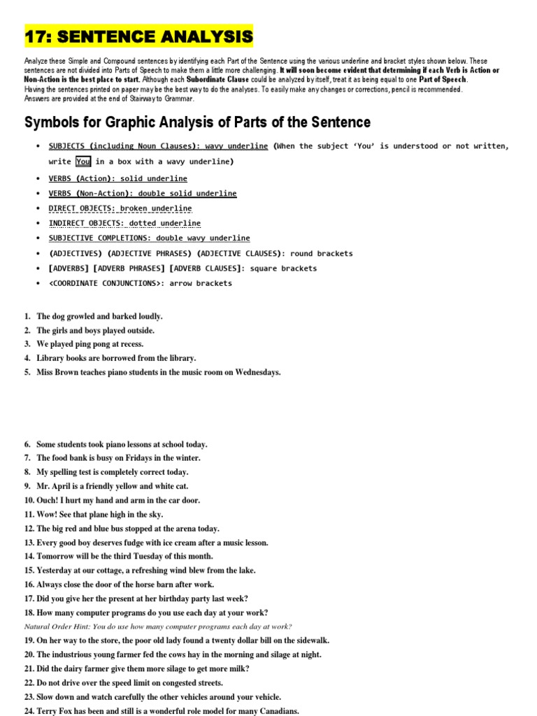 17: Sentence Analysis: Symbols For Graphic Analysis of Parts of The ...