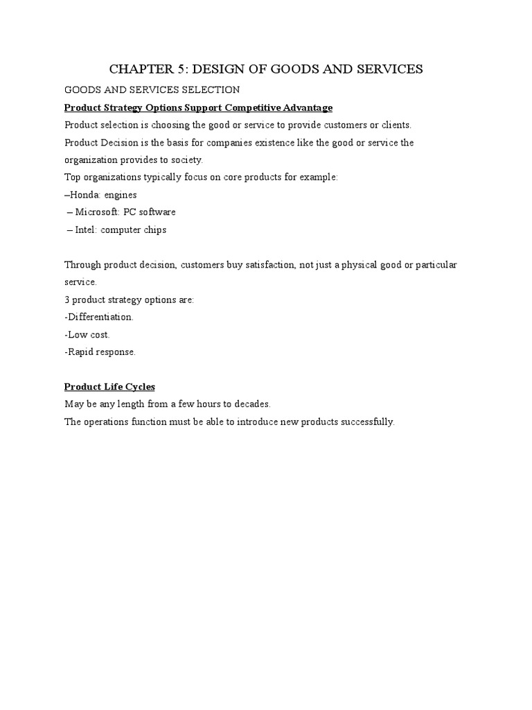 Chapter 5 Operation Management (Design of Goods and Services) | PDF ...