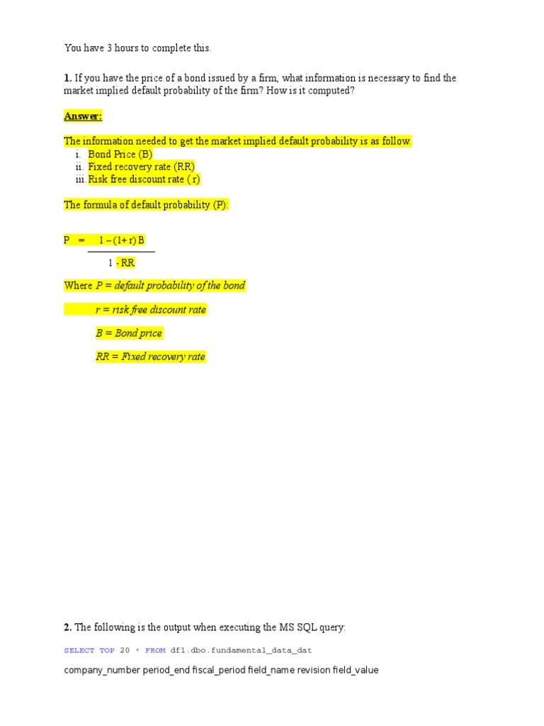 Implied Default Probability Calculation | PDF | Bonds (Finance) | Risk