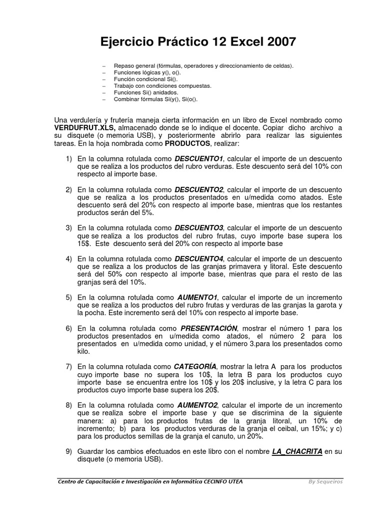 Ej Practico 12 Excel 2015 | PDF | Microsoft Excel | Áreas de informática