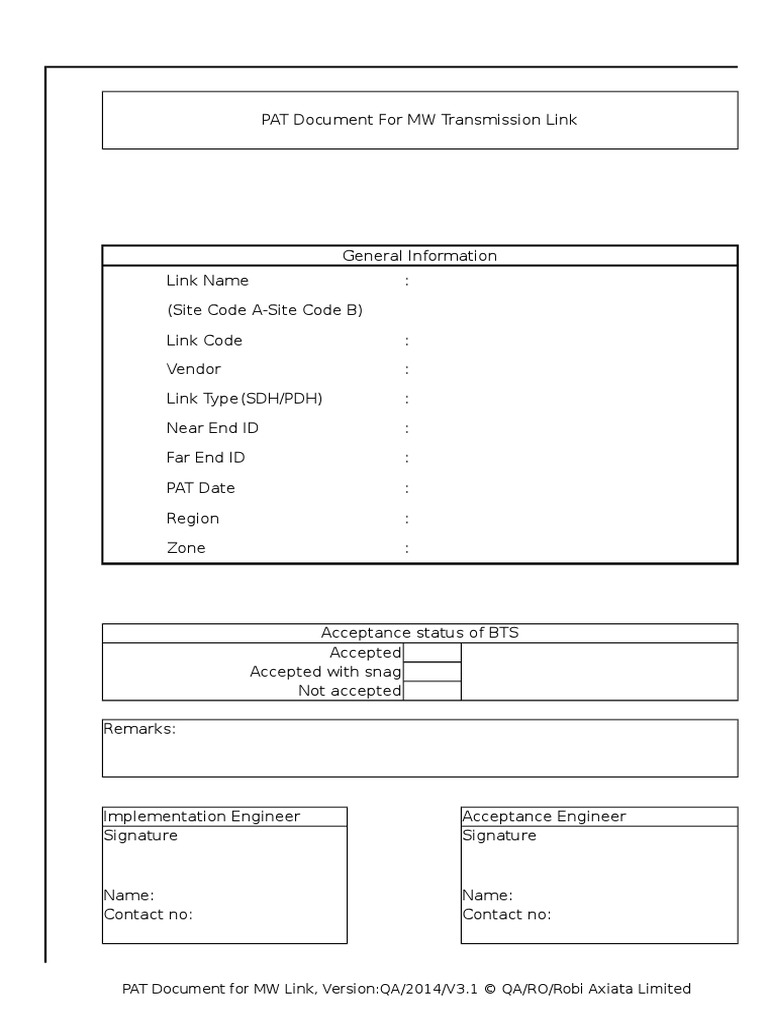 PAT Checklist MW Link | PDF | Antenna (Radio) | Electronics