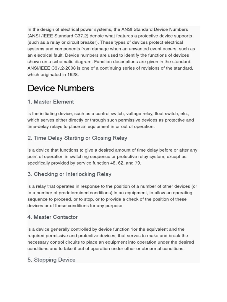 Ansii Codes For Electrical | PDF | Relay | Switch