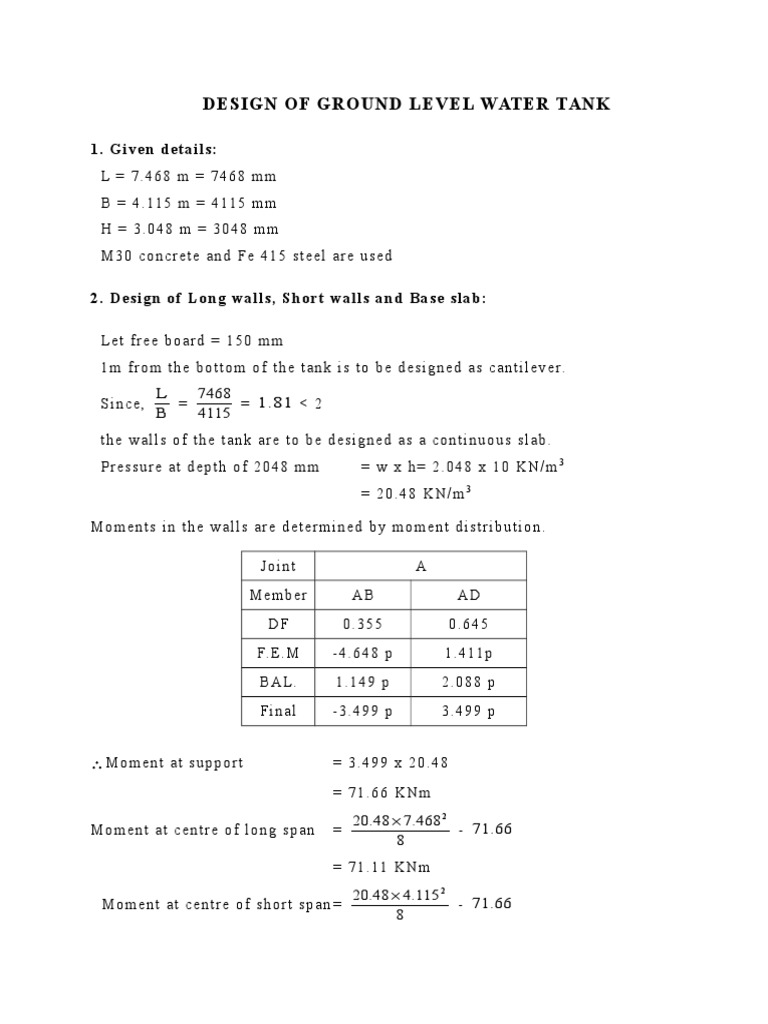 Ground Level Water Tank Design | PDF