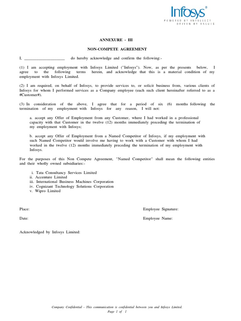 Non Compete Agreement - Annexure III | PDF | Law