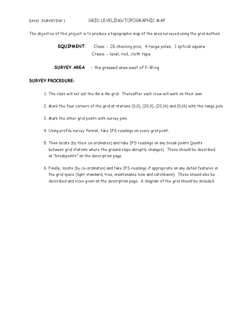 Grid Survey Instructions | Surveying | Contour Line