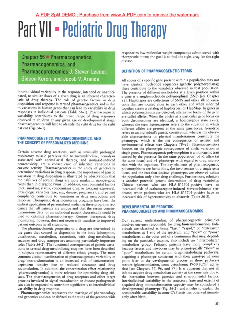 7 Pediatric Drug Therapy Single Nucleotide