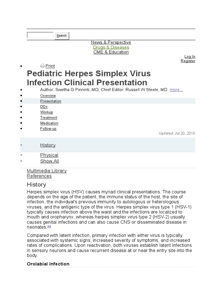 Pediatric Herpes Simplex Virus Infection Clinical Presentation | PDF ...