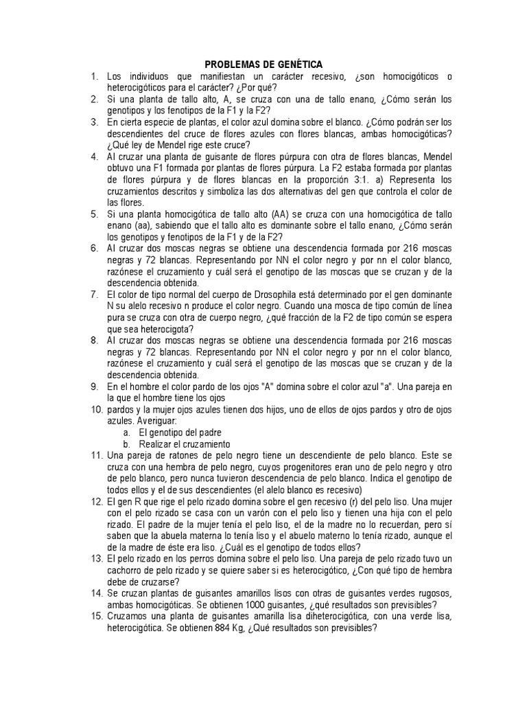 Problemas de Genética Mendeliana | PDF | Dominancia (Genética) | Genética
