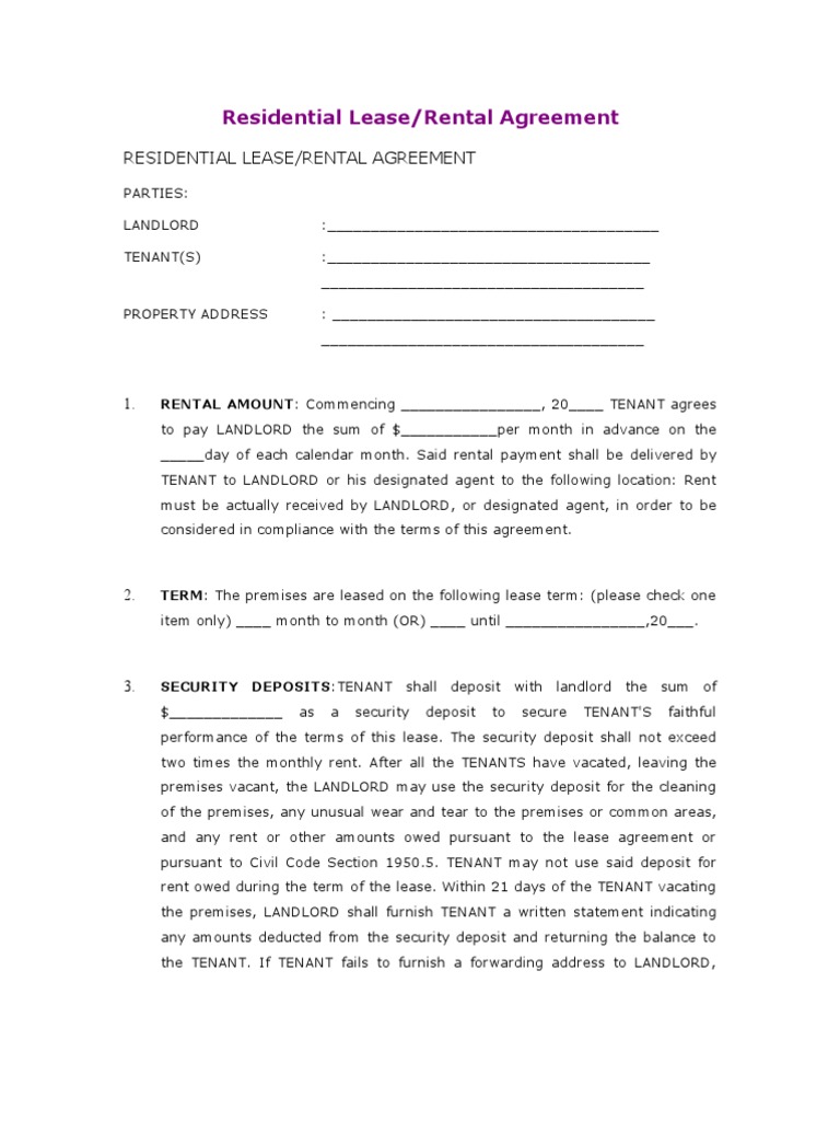 Residential Lease Agreement | PDF | Lease | Leasehold Estate