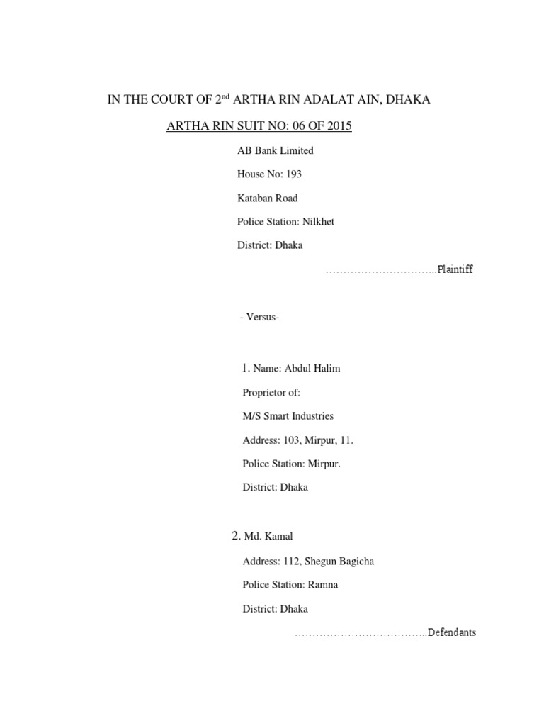 In The Court of 2nd Artha Rin Adalat Ain1 | PDF | Affidavit | Lawsuit