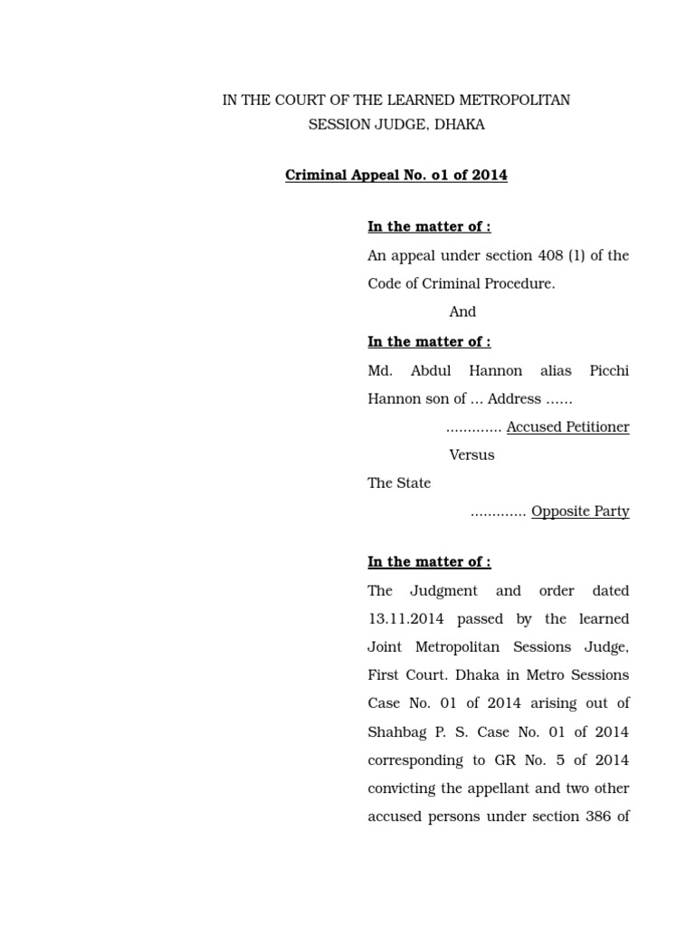 Final Draft Criminal Appeal | Judgment (Law) | Prosecutor