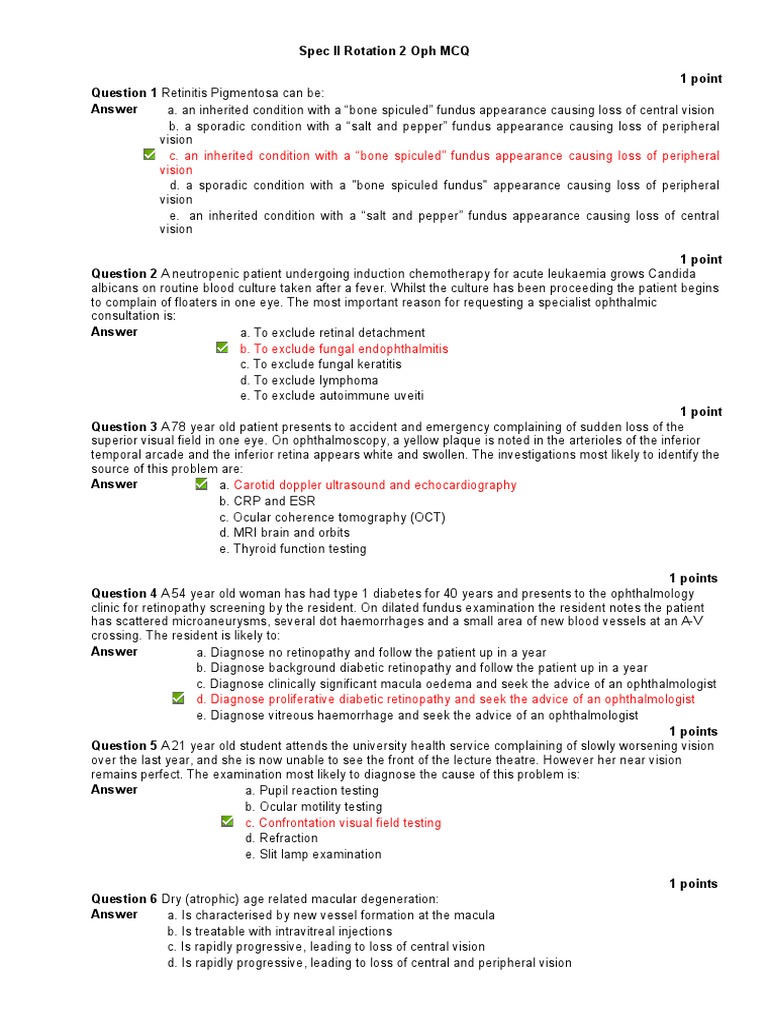 Ophthalmology MCQ With Answers | PDF | Glaucoma | Visual Acuity