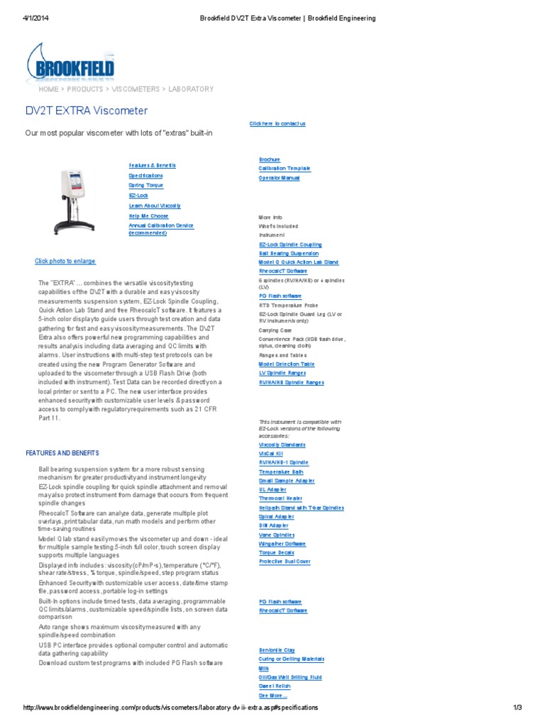 Brookfield Dv2t Extra Viscometer Brookfield Engineering Pdf