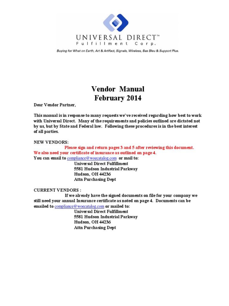 Vendor Manual | PDF | Invoice | Packaging And Labeling