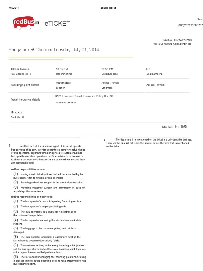 RedBus Ticket | PDF | Ticket (Admission) | Bus