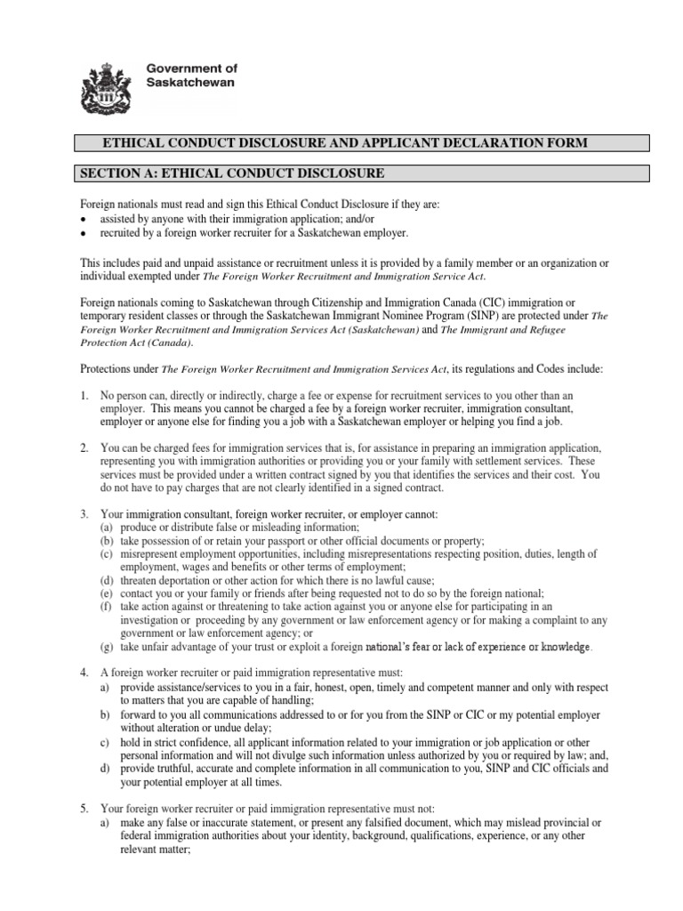 Ethical Conduct Disclosure and Declaration Form - OK - PRINT | PDF ...