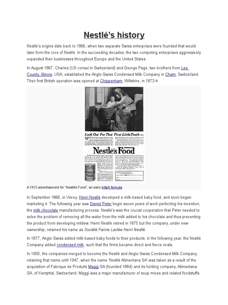 Nestle's History | PDF | Nestlé | Food And Drink