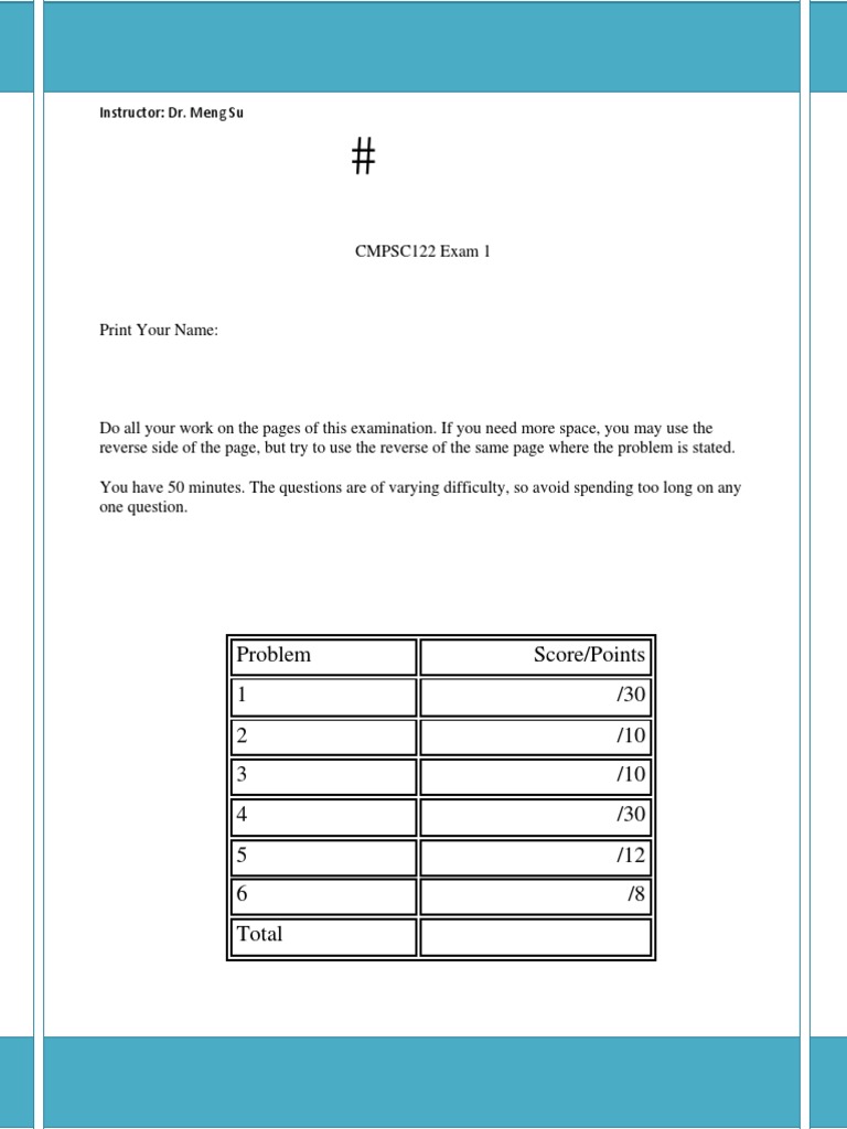 Sample Exam 1 Computer Science Pdf C Programming Language Class Computer Programming