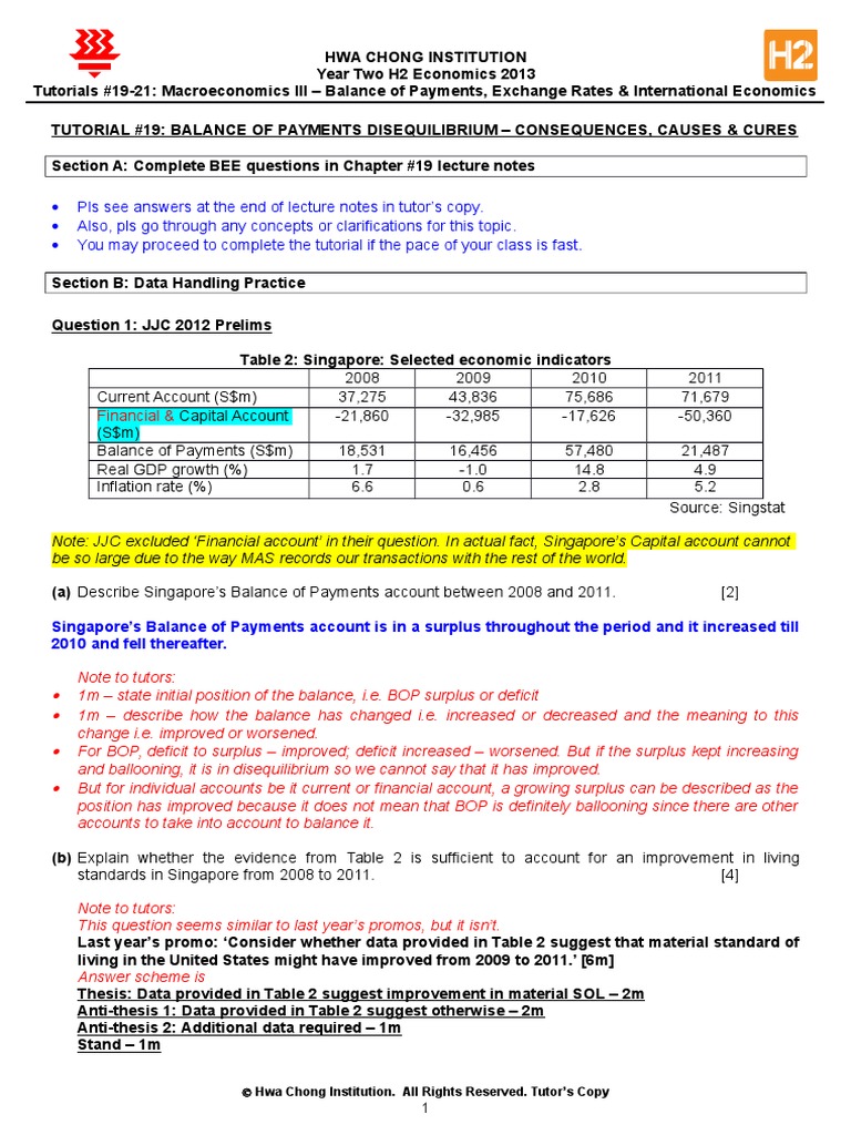 Tut #19 - BOP (Answers) | PDF | Current Account | Balance Of Payments