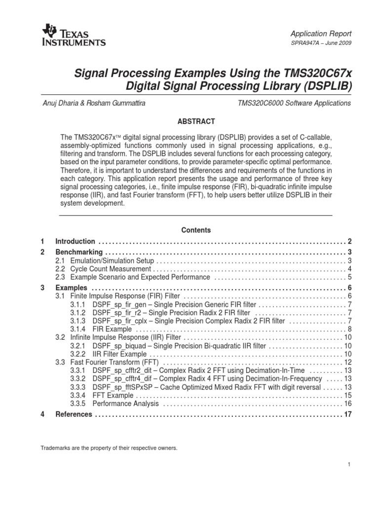 Signal Processing Examples Using The TMS320C67x Digital Signal ...