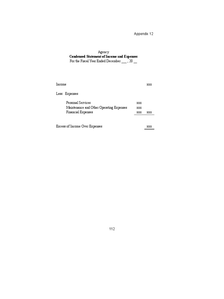 Appendix 12: Condensed Statement of Income and Expenses | PDF ...