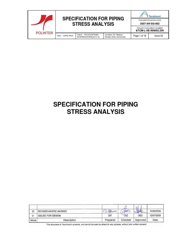 Piping Stress Analysis Specification | PDF | Structural Load | Pipe ...