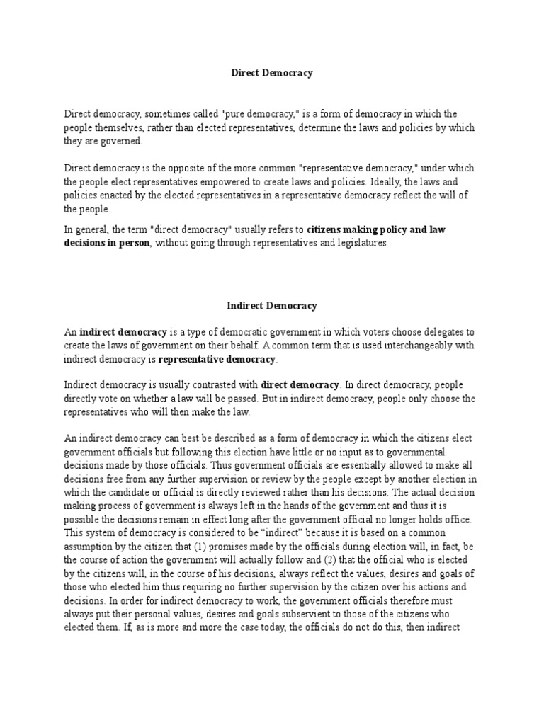 Indirect Democracy Examples