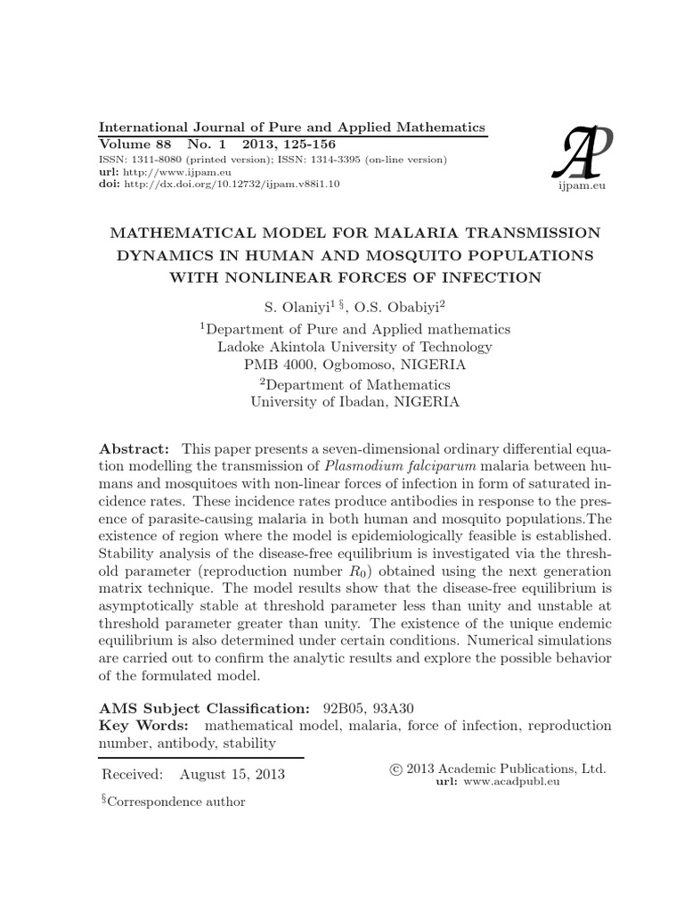 Malaria Transmission Dynamics Model | PDF | Malaria | Plasmodium
