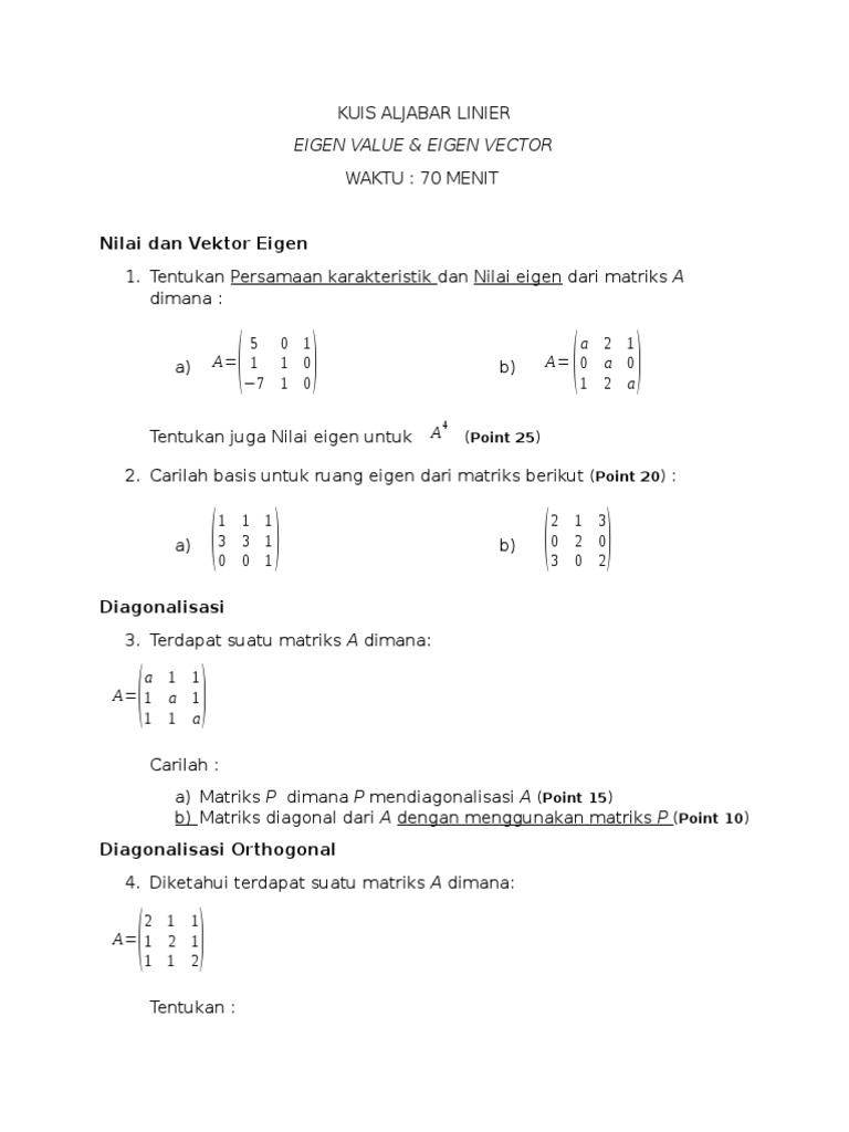 Kuis Aljabar Linier | PDF | Metode & Bahan Ajar | Sains & Matematika