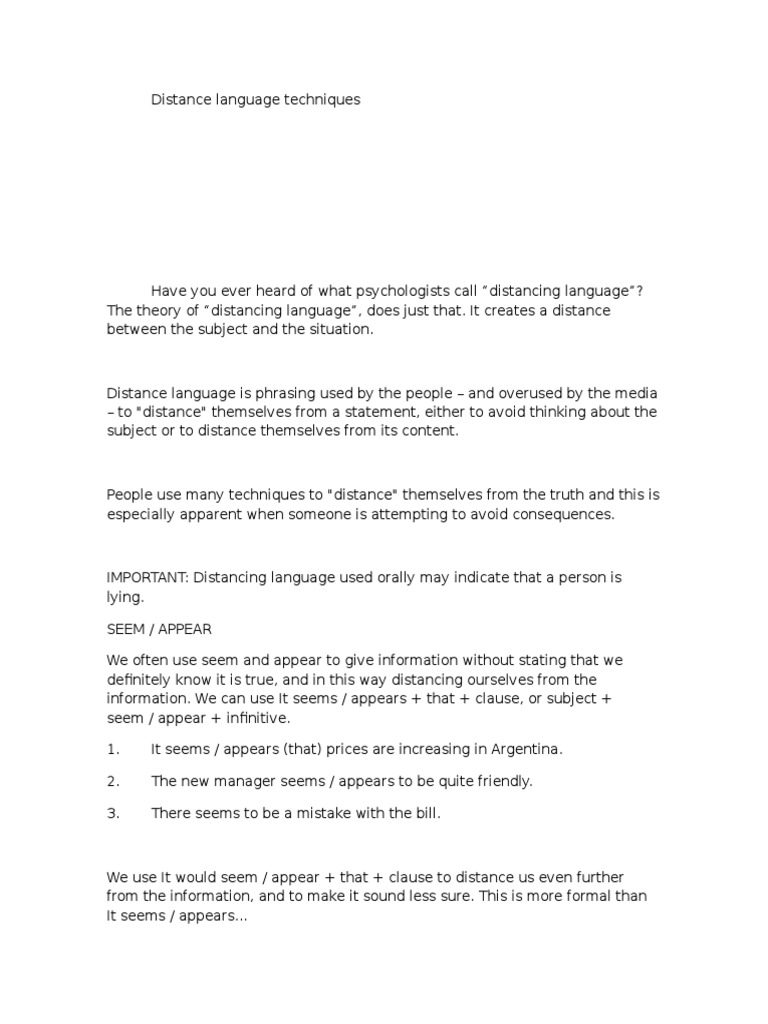 Distance Language Techniques | PDF | Subject (Grammar) | Verb