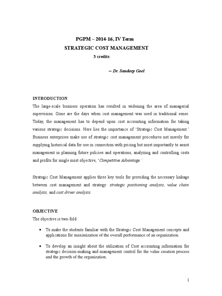 SCM Outline | Download Free PDF | Cost Accounting | Strategic Management
