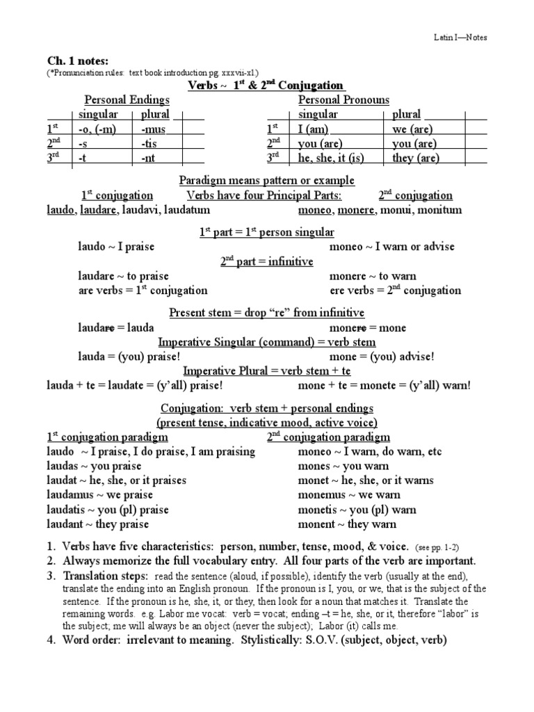Wheelock's Latin Chapter 1 Notes | PDF