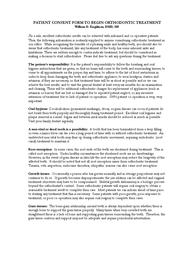 Consent Form | PDF | Orthodontics | Oral Hygiene